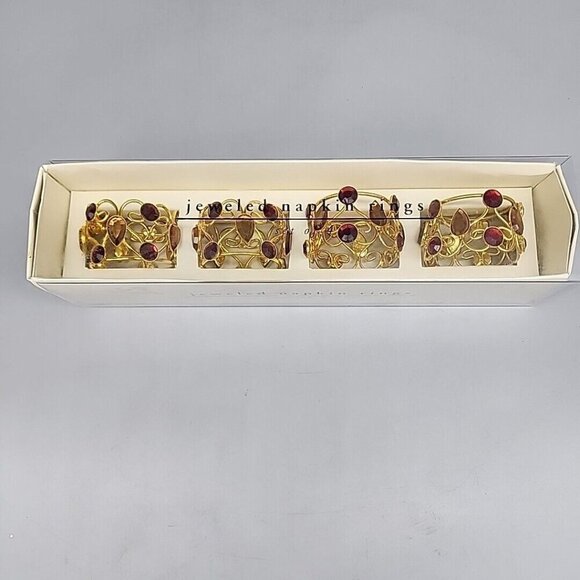 Pier 1 | Kitchen | Pier Jeweled Napkin Rings Set Of 4 Red Gold Nip ...